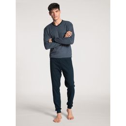 Calida Herren Calida Schlafanzug &raquo;Relax Streamline&laquo; 2 tlg. mit V-Neck und B&uuml;ndchen blau XXL (58/60)