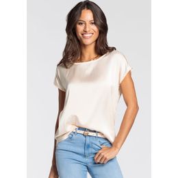 Laura Scott Damen Shirtbluse Oversize, Kurzarm, h&uuml;ftlange Schnittform, Rundhalsausschnitt beige 44