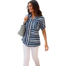 CR&Eacute;ATION L Damen Longbluse aus reiner Viskose marine-ecru-bedruckt Gr&ouml;&szlig;e 50