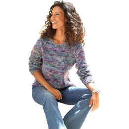 Heine Damen Langarm-Pullover aus Multicolour-Garn jeansblau-pink-gemustert Gr&ouml;&szlig;e 42