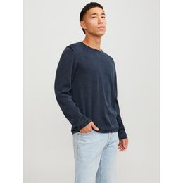 Jack & Jones Jack & Jones Herren Rundhalspullover &raquo;JJELEO aus pflegeleichter Baumwollqualit&auml;t&laquo; unifarben, modisch, schmal, Baumwolle, Rundhals blau M