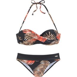 Lascana Damen B&uuml;gel-Bandeau-Bikini schwarz-bedruckt Gr&ouml;&szlig;e 42B
