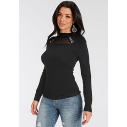 Melrose Damen Strickpullover mit Nietendetails und Mesh-Einsatz schwarz 38