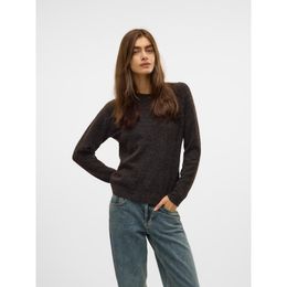 V&eacute;ro Moda Vero Moda Damen Rundhalspullover &raquo;VMDOFFY LS O-NECK BLOUSE GA NOOS&laquo; Materialmix, regular fit braun M