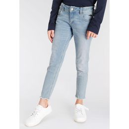 Kangaroos M&auml;dchen Kangaroos 7/8-Jeans &raquo;, Stretch-Jeans mit Logo-Stickerei&laquo; schmale Passform, geschnittene Kante, niedrige Leibh&ouml;he blau 182, N-Gr
