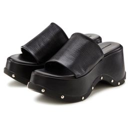 French Connection Damen Pantolette &raquo;Mule, Sandale, offener Schuh&laquo; aus Leder mit modischer Plateausohle schwarz 39