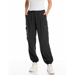 Replay Damen Cargohose mit Bundfalten schwarz 25, N-Gr