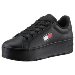 Tommy Jeans Damen Plateausneaker &raquo;TJW FLATFORM ESS&laquo; , Freizeitschuh, Halbschuh, Schn&uuml;rschuh mit gepolstertem Schaftrand schwarz 40