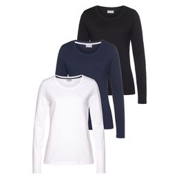 Eastwind Damen Langarmshirt 3er-Pack, Langarm, im Basic-Stil, Rundhalsausschnitt, aus Baumwolle bunt 40/42