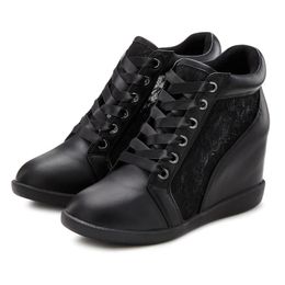 Lascana Damen Lascana Sneaker &raquo;Freizeitschuh, Halbschuh, Keilstiefelette, Stiefelette&laquo; mit innenliegendem Keilabsatz und Spitzendetails schwarz 41