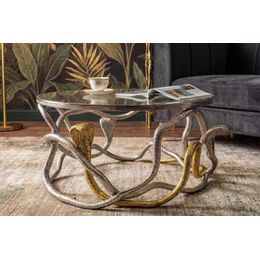 Riess Ambiente Runder Couchtisch SNAKE 70cm gold silber Metall Schlangen-Skulptur Glasplatte Riess-Ambiente Sofatisch Wohnzimmertisch Glamour Orientalisch