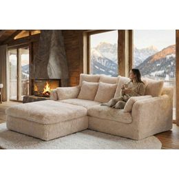 Riess Ambiente Gro&szlig;es 3-Sitzer Sofa YETI 200cm beige sand langfloriger Pl&uuml;sch Shaggy-Stoff Riess-Ambiente Wohnzimmer Boheme Glamour Modern Natur Shabby