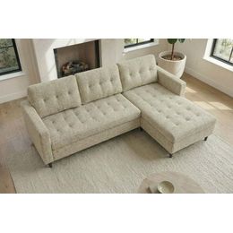 Riess Ambiente Modernes Ecksofa STOCKHOLM 220cm beige cozy Veloursstrickstoff Federkern 3-Sitzer-Sofa Riess-Ambiente Wohnzimmer