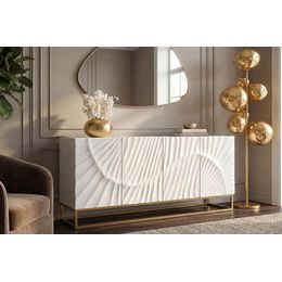 Riess Ambiente Massives Sideboard SCORPION 180cm wei&szlig; Mangoholz gold Metall 3D-Schnitzereien Riess-Ambiente Glamour Modern