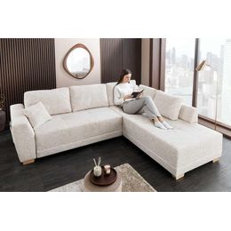 Riess Ambiente Modernes Ecksofa NORWAY 250cm beige Chenille Schlafsofa mit Stauraum inkl. Kissen Riess-Ambiente L-Form Wohnzimmer