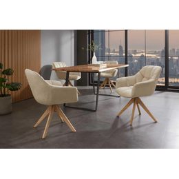 Riess Ambiente Drehbarer Design Stuhl PAPILLON beige Samt Eiche Massivholz mit Armlehnen Polsterstuhl Riess-Ambiente Esszimmerstuhl K&uuml;chenstuhl Landhaus Modern...