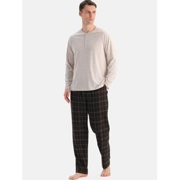 Dagi Pyjama Herren Gr&ouml;&szlig;e XXL dunkelbraun / wollwei&szlig;