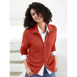 Strickjacke Casual Looks, Damen, Gr. 46, rot (rostrot), 50% Baumwolle, 50% Polyacryl, unifarben, figurumspielend, Strickjacken Strickjacke