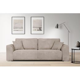 3-Sitzer OTTO HOME "BEATRICE, B: 250 cm - wahlweise mit Bettfunktion", grau (taupe), B:250cm H:92cm T:107cm, 100% Polyester, Sofas, u. Bettkasten, incl. 2 Zierkissen