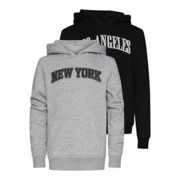 Kapuzenpullover Urban Classics "Urban Classics Hoody 2 Pack - langarm - Los Angeles & New York", Jungen, Gr. 158/164, schwarz, erdgrau, 65% Baumwolle, 35% Polyester, bedruckt, Pullover Kapuzenpullover