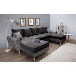 Wohnlandschaft Collection AB "Raisa U-Form", grau (anthrazit), B:314cm H:45cm T:158cm, 100%Polyester, Sofas, Wohnlandschaft, mit Federkern, Kissen und Steppung im Sitzbereich