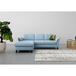 Sit & More Ecksofa SIT & MORE "Maggiore L-Form", blau (hellblau), B:258cm H:88cm T:173cm, 98% Polyester, 2% Polyamid, Sofas, Ecksofa, wahlweise mit Kopfteilverstellung, Bettfunktion und Bettkasten