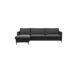 Ecksofa FLEXLUX "Fiore, L-Form", schwarz (deep schwarz), B:247cm H:85cm T:92cm, 100% Echteder, Sofas, Ecksofa, schmale Armlehnen, Kaltschaum, F&uuml;&szlig;e Alu+schwarz