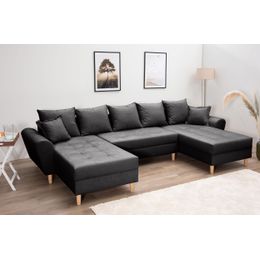 Wohnlandschaft Collection AB "Raisa U-Form", grau (anthrazit), B:314cm H:45cm T:158cm, 100%Polyester, Sofas, Wohnlandschaft, mit Federkern, Kissen und Steppung im Sitzbereich