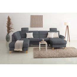 Wohnlandschaft Home Affaire "Westerland U-Form", grau, B:303cm H:90cm T:213cm, 100% Polyester, Sofas, Wohnlandschaft, Federkern, wahlweise Bettfunktion, Stauraum und Armlehn-Verstellung