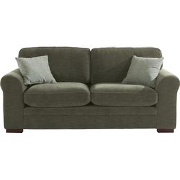 2-Sitzer Home Affaire "Broughton", gr&uuml;n, B:203cm H:92cm T:94cm, 100% Polyester, Sofas, weicher Sitzkomfort, incl. 2 Zierkissen, Keder