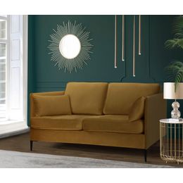 2-Sitzer Home Affaire "Light", braun (goldbraun), B:130cm H:83cm T:92cm, 100% Polyester, Sofas, inklusive loser Zierkissen, mit schmalen Armlehnen und Teleskopf&uuml;&szlig;en