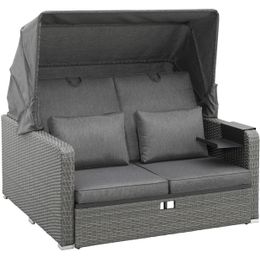 Loungebett Konifera "Sylt", grau, B:146cm H:65cm T:133cm, Sofas, ausziehbares Sofa, H&auml;ngetisch, mit klappbarem Dach, Strandkorb