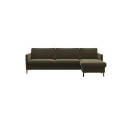 Ecksofa FLEXLUX "Fiore, super Sitzkomfort durch Kaltschaum im Sitz, L-Form", gr&uuml;n (moss gr&uuml;n), B:247cm H:85cm T:92cm, 100% Polyester, Sofas, Ecksofa, schmale Armlehnen, F&uuml;&szlig;e Alu+schwarz