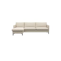 Ecksofa FLEXLUX "Fiore, L-Form", wei&szlig; (warm wei&szlig;), B:247cm H:85cm T:92cm, 100% Echteder, Sofas, Ecksofa, schmale Armlehnen, Kaltschaum, F&uuml;&szlig;e Alu+schwarz