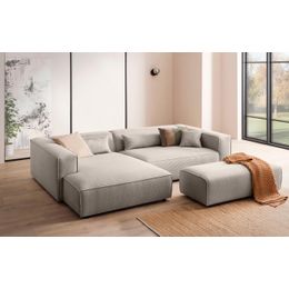 Ecksofa "PIARA XXL, L-Form, Schlaffunktion, Cord, Leinenoptik o. Strukturstoff", greige, B:288cm H:66cm T:198cm, 100% Polyester, LeGer Home by Lena Gercke, Sofas, Ecksofa, Hocker stellbar zum Schlafsofa (Krokodilverbinder), tiefe Sitzfl&auml;che