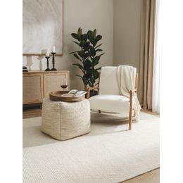 benuta Pure - Handgefertigter Woll Pouf Rocco Cream 45x45x45 cm