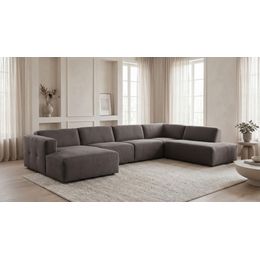 Wohnlandschaft OTTO HOME "Kelani", grau (taupe), B:384cm H:73cm T:227cm, 100% Polyester, Sofas, Wohnlandschaft, mit dekorativer Knopfsteppung an den Armlehnen