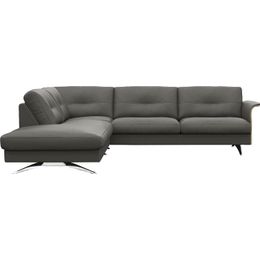 Ecksofa FLEXLUX "Glow, super bequem durch hochwertigem Sitzaufbau mit Federkern, L-Form", grau (warm mineral grau), B:268cm H:81cm T:224cm, 100% Echteder, Sofas, Ecksofa, Skandinavisches Design, In hochwertiger Verarbeitung