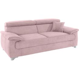2,5-Sitzer DOMO collection "Mira inklusive Kopfteilverstellung f&uuml;r mehr Wohlf&uuml;hlkomfort", rosa (flamingo), B:205cm H:78cm T:100cm, Zierkissen: Entsprechend jeweiligem Bezug.;Struktur (100% Polyester);Struktur fein (100% Polyester);Luxus-Microfaser (92% Polyester, 8% Nylon), Sofas, elegant und modern, komfortabel, frei im Raum stellbar