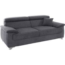2,5-Sitzer DOMO collection "Mira inklusive Kopfteilverstellung f&uuml;r mehr Wohlf&uuml;hlkomfort", grau (dunkelgrau), B:205cm H:78cm T:100cm, Zierkissen: Entsprechend jeweiligem Bezug.;Struktur (100% Polyester);Struktur fein (100% Polyester);Luxus-Microfaser (92% Polyester, 8% Nylon), Sofas, elegant und modern, komfortabel, frei im Raum stellbar