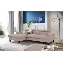 Ecksofa COTTA "Morven L-Form mit Kopfteilverstellung", braun (mud), B:244cm H:72cm T:166cm, Microfaser PRIMABELLE (100% Polyester);Flachgewebe (100% Polyester);Samtvelours (100% Polyester), Sofas, Ecksofa, wahlweise mit Bettfunktion, Bettkasten & Wireless-Charger