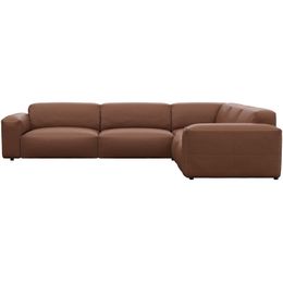 Ecksofa FLEXLUX "Lucera, super bequem durch hochwertigen Sitzaufbau mit Kaltschaum", braun (old chestnut braun), B:319cm H:73cm T:285cm, 100% Echteder, Sofas, Ecksofa, modern & anschmiegsam, L-Form, Designsofa