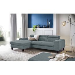 Ecksofa COTTA "Morven L-Form mit Kopfteilverstellung", grau (niagara), B:244cm H:72cm T:166cm, Microfaser PRIMABELLE (100% Polyester);Flachgewebe (100% Polyester);Samtvelours (100% Polyester), Sofas, Ecksofa, wahlweise mit Bettfunktion, Bettkasten & Wireless-Charger