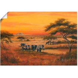 Wandbild Artland "Afrika Elefanten", orange (farbe bild(er): orange), B:70cm H:50cm, Bilder, als Alubild, Leinwandbild, Poster in verschied. Gr&ouml;&szlig;en