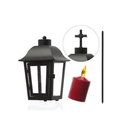 MARELIDA Laterne mit roter LED Kerze Grablaterne H: 51cm in schwarz | Gr.: onesize