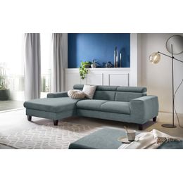 Ecksofa COTTA "Morven L-Form mit Kopfteilverstellung", grau (niagara), B:244cm H:72cm T:166cm, Microfaser PRIMABELLE (100% Polyester);Flachgewebe (100% Polyester);Samtvelours (100% Polyester), Sofas, Ecksofa, wahlweise mit Bettfunktion, Bettkasten & Wireless-Charger