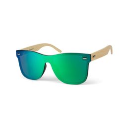 styleBREAKER Nerd Sonnenbrille in Hellbraun / Gr&uuml;n-Blau verspiegelt | Gr.: onesize