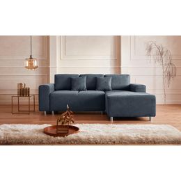 Ecksofa Home Affaire "Gy&ouml;r", blau (dunkelblau), B:235cm H:88cm T:160cm, Microfaser (100% Polyester);Luxus-Microfaser Lederoptik (100% Polyester);Struktur (100% Polyester);Samtoptik (100% Polyester);Struktur weich (100% Polyester), Sofas, Ecksofa, L-Form, wahlweise mit Bettfunktion und Bettkasten incl. 2 Zierkissen