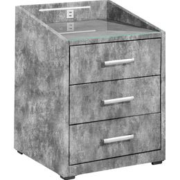 Nachtkonsole ED EXCITING DESIGN "Moon", grau (grau, infinity 15 grau), B:47cm H:61cm T:46cm, Sideboards, Nachtkonsole, mit LED-Beleuchtung und USB-Anschluss & USB-C-Anschluss