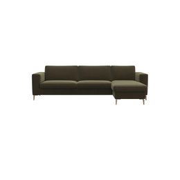Ecksofa FLEXLUX "Fiore, super Sitzkomfort durch Kaltschaum im Sitz, L-Form", gr&uuml;n (moss gr&uuml;n), B:262cm H:85cm T:92cm, 100% Polyester, Sofas, Ecksofa, breite Armlehnen, Kaltschaum, F&uuml;&szlig;e Alu+ Eiche
